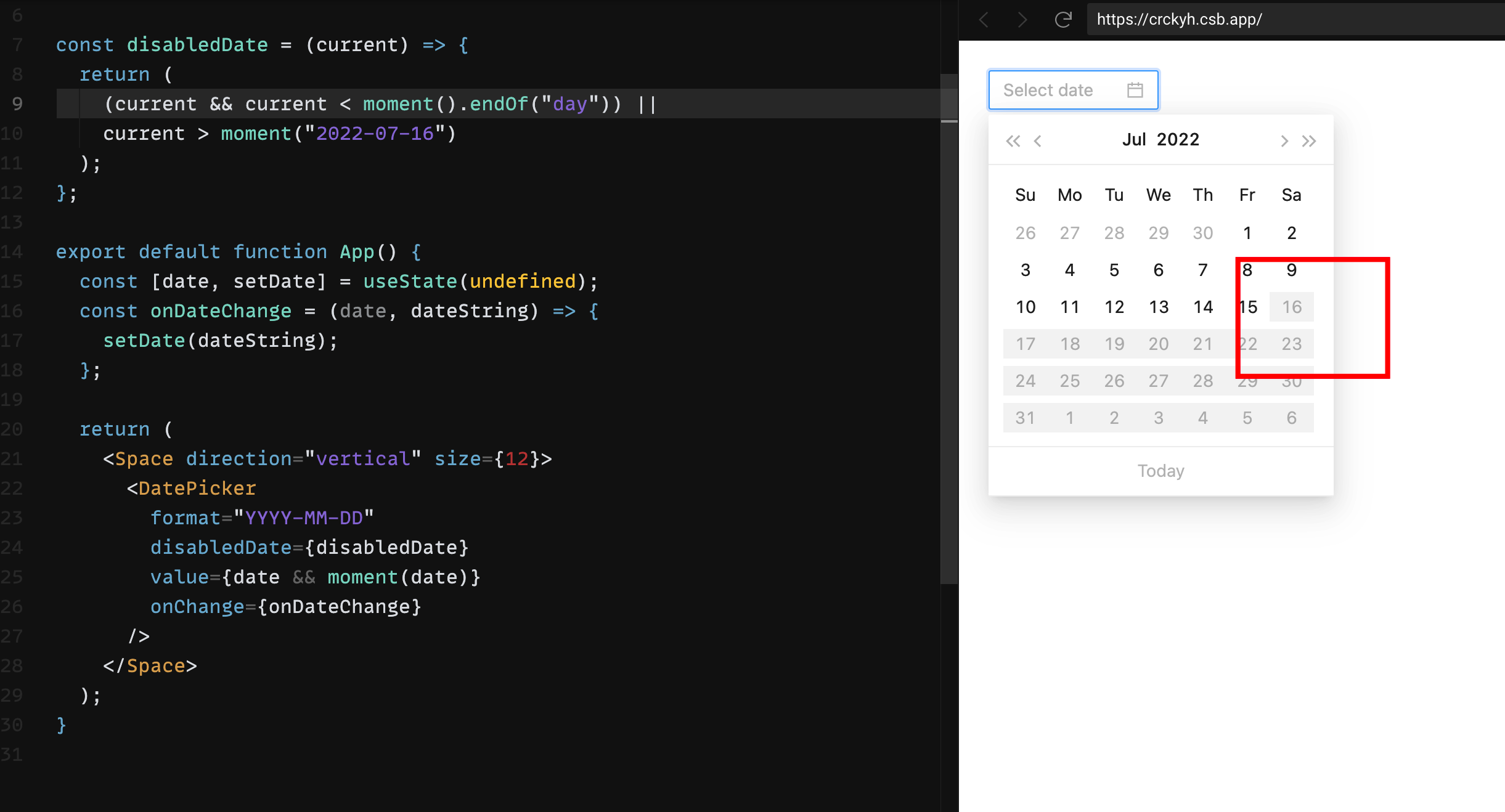 日期选择框 DatePicker disabledDate 选择问题 · Issue #36088 · ant-design/ant-design · GitHub