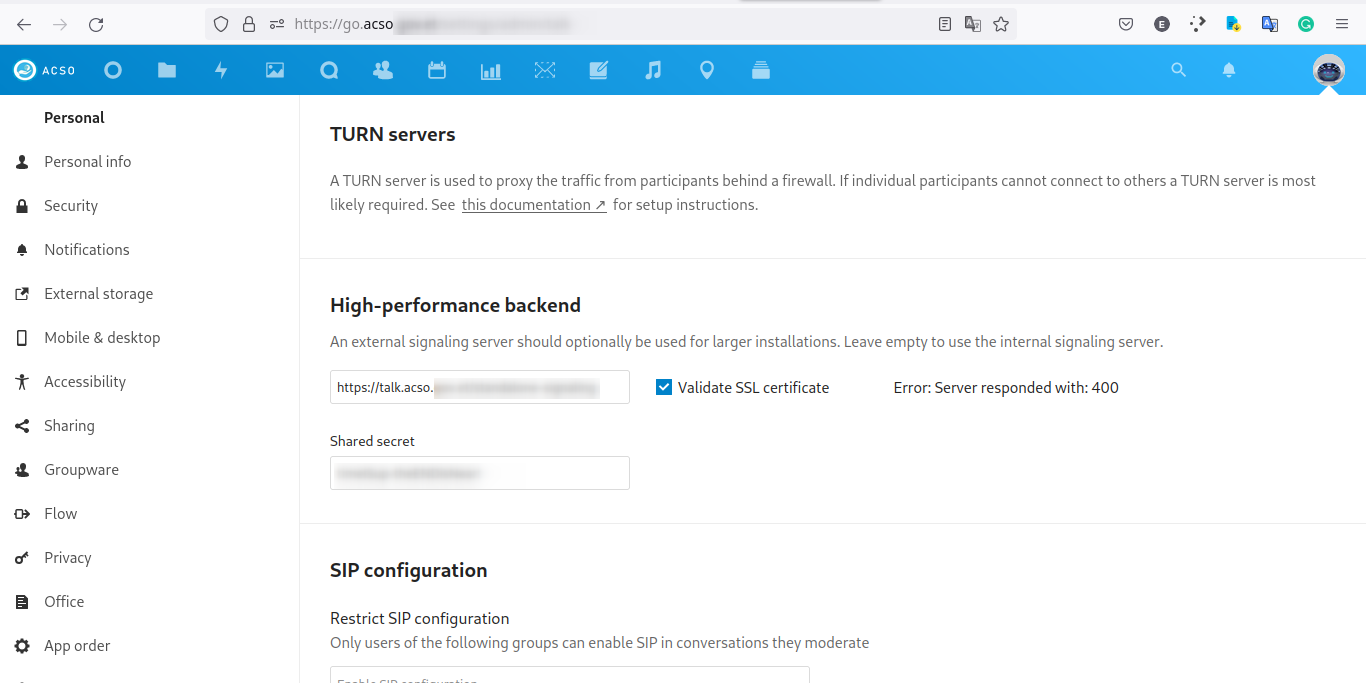 Error: Server responded with: 400 · Issue #272 · strukturag/nextcloud-spreed-signaling · GitHub
