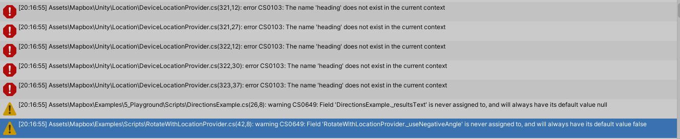 Mapbox Sdk Heading Does Not Exitst In The Current Context · Issue 1859 · Mapbox Mapbox Unity