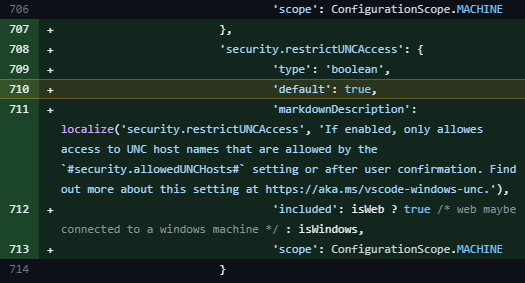 Allow to disable `security.allowedUNCHosts` · Issue #182055 · microsoft/vscode · GitHub