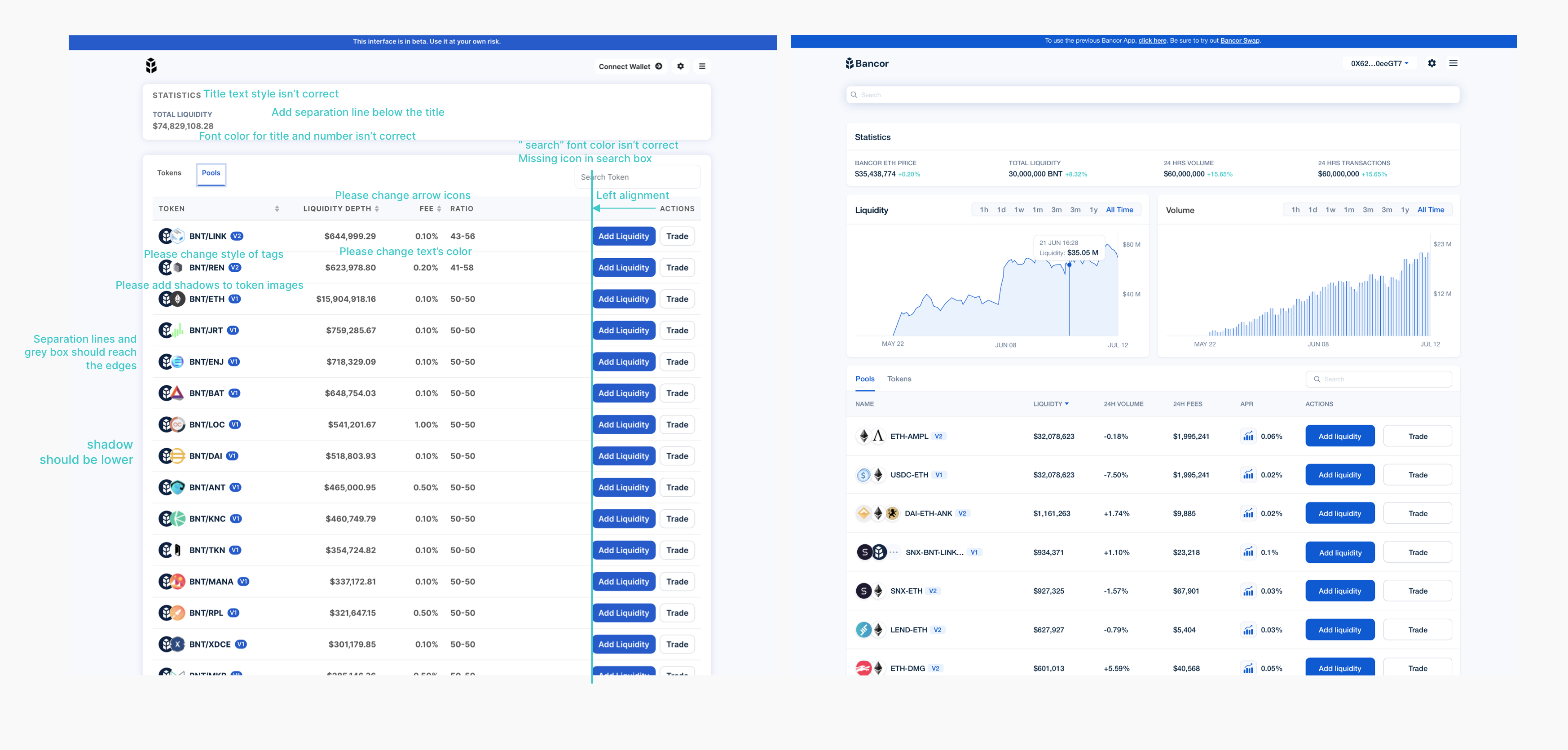 UI - Data - pools/tokens · Issue #79 · bancorprotocol/webapp · GitHub