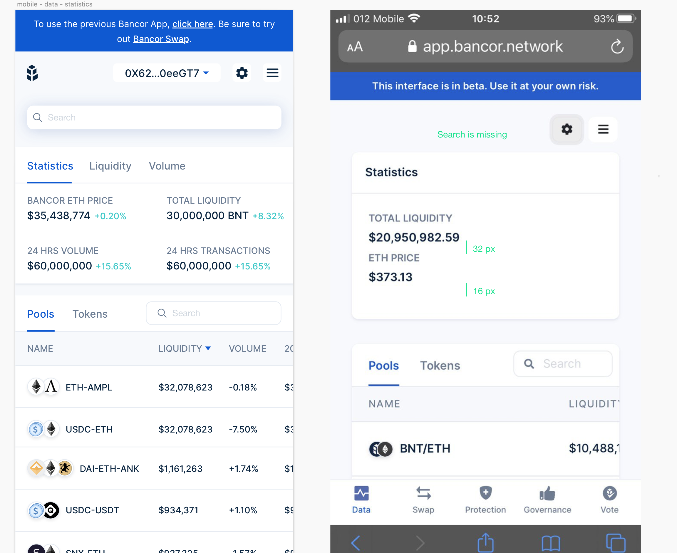 Data - UI review · Issue #330 · bancorprotocol/webapp · GitHub
