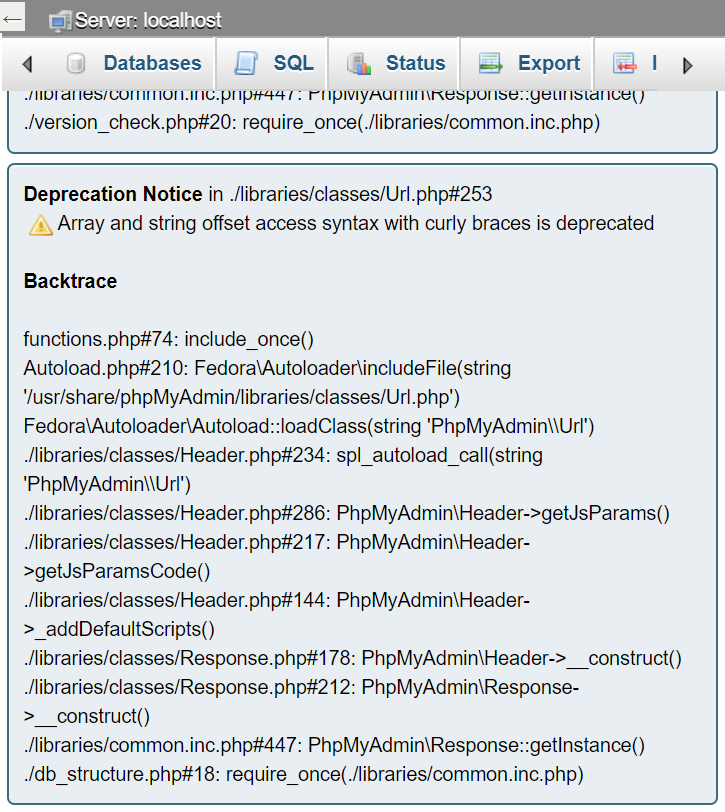 Getting Deprecation errors · Issue #15479 · phpmyadmin/phpmyadmin · GitHub