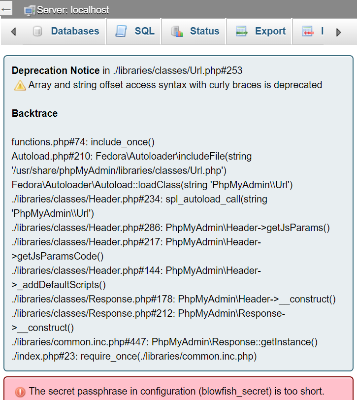 Getting Deprecation errors · Issue #15479 · phpmyadmin/phpmyadmin · GitHub