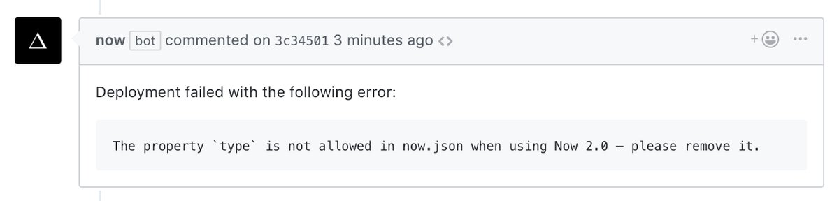 now complaining about `type` in `now.json` · Issue #1759 · vercel/vercel · GitHub