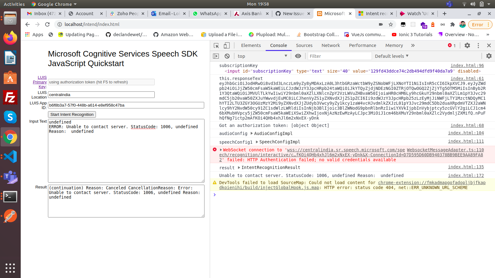 Unable to contact server. StatusCode: 1006 && failed: HTTP Authentication failed; no valid ...
