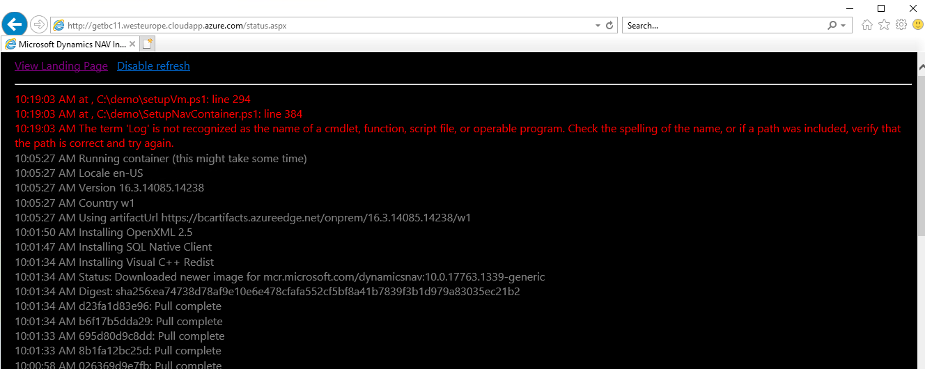 Error in log when deploying ARM template · Issue #1206 · microsoft/navcontainerhelper · GitHub