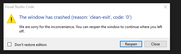 Vs code crashed reason clean exit code 0 · Issue #157743 · microsoft ...