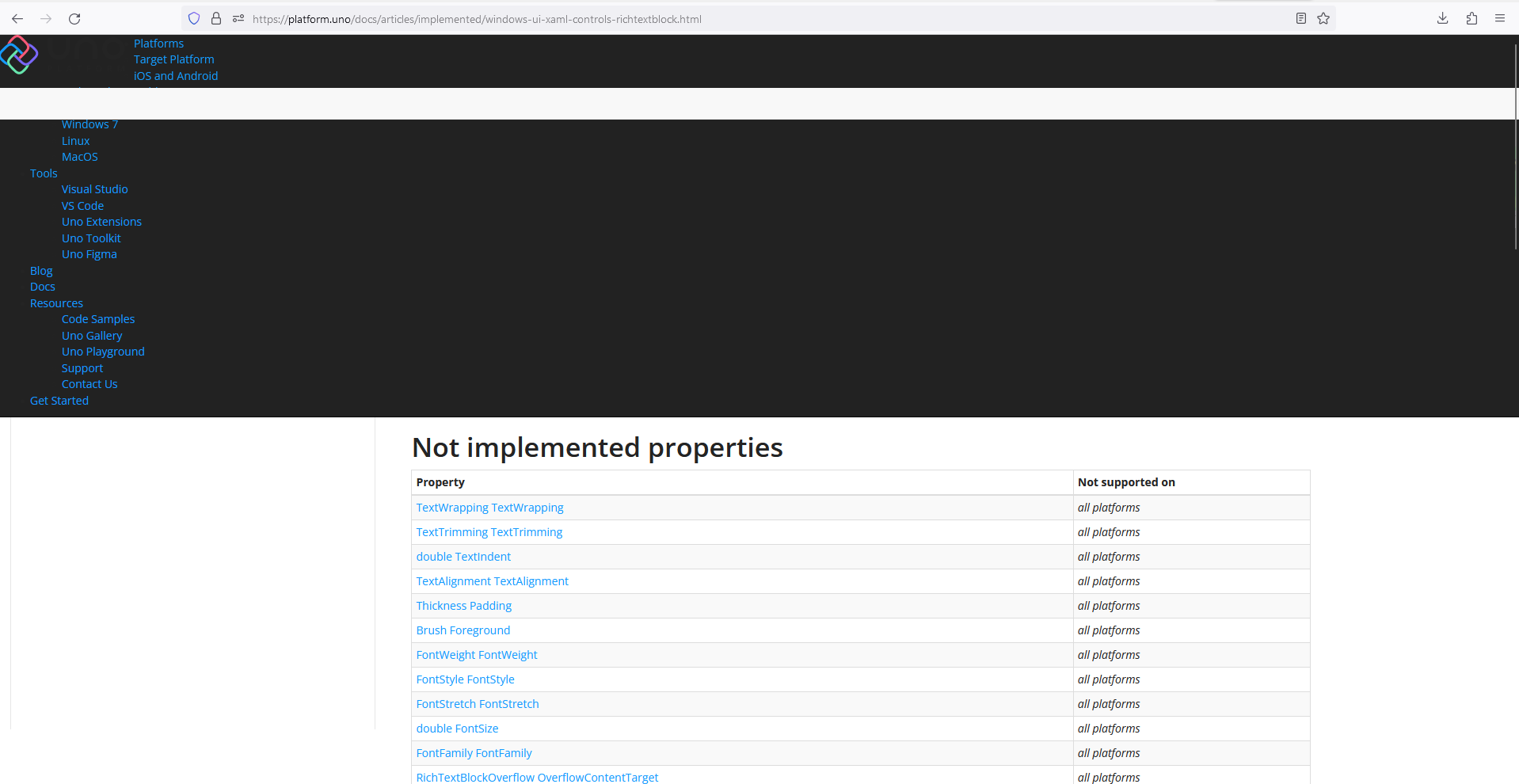 ```platform.uno/docs```. RichTextBlock link is broken · unoplatform uno · Discussion #13596 · GitHub