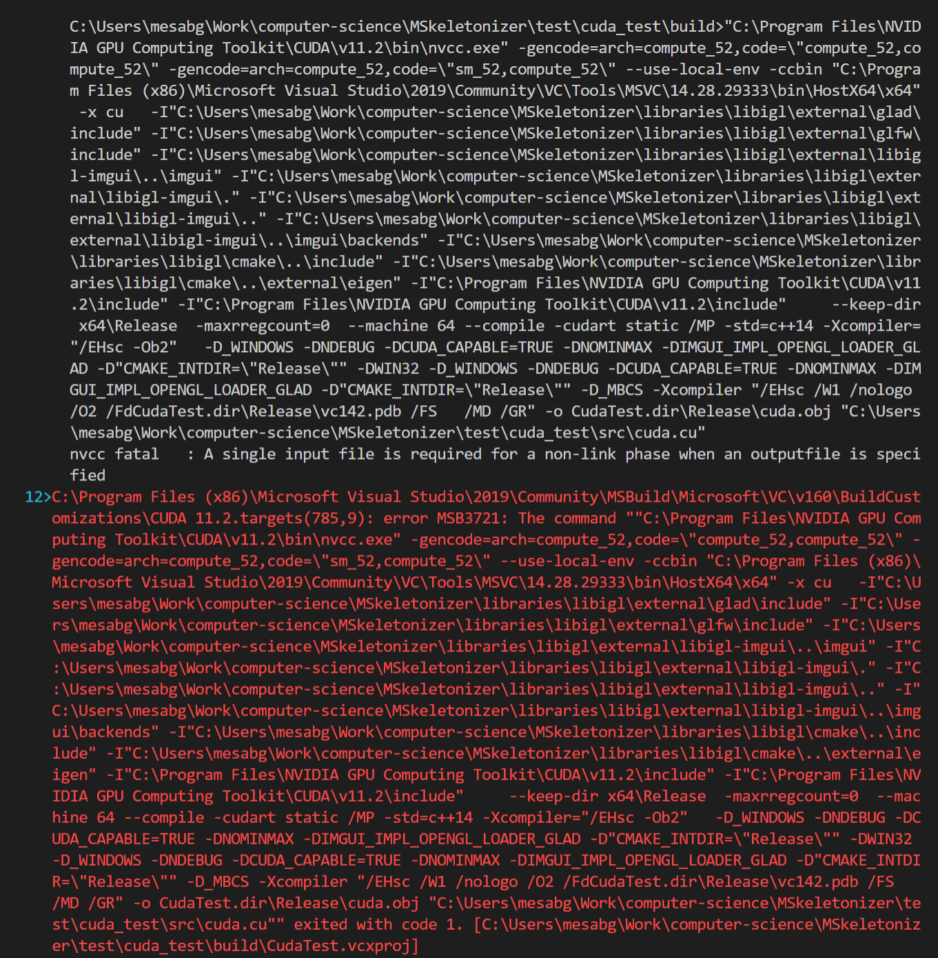 NVCC Compiler for CUDA not working as expected · Issue #1722 · libigl/libigl · GitHub