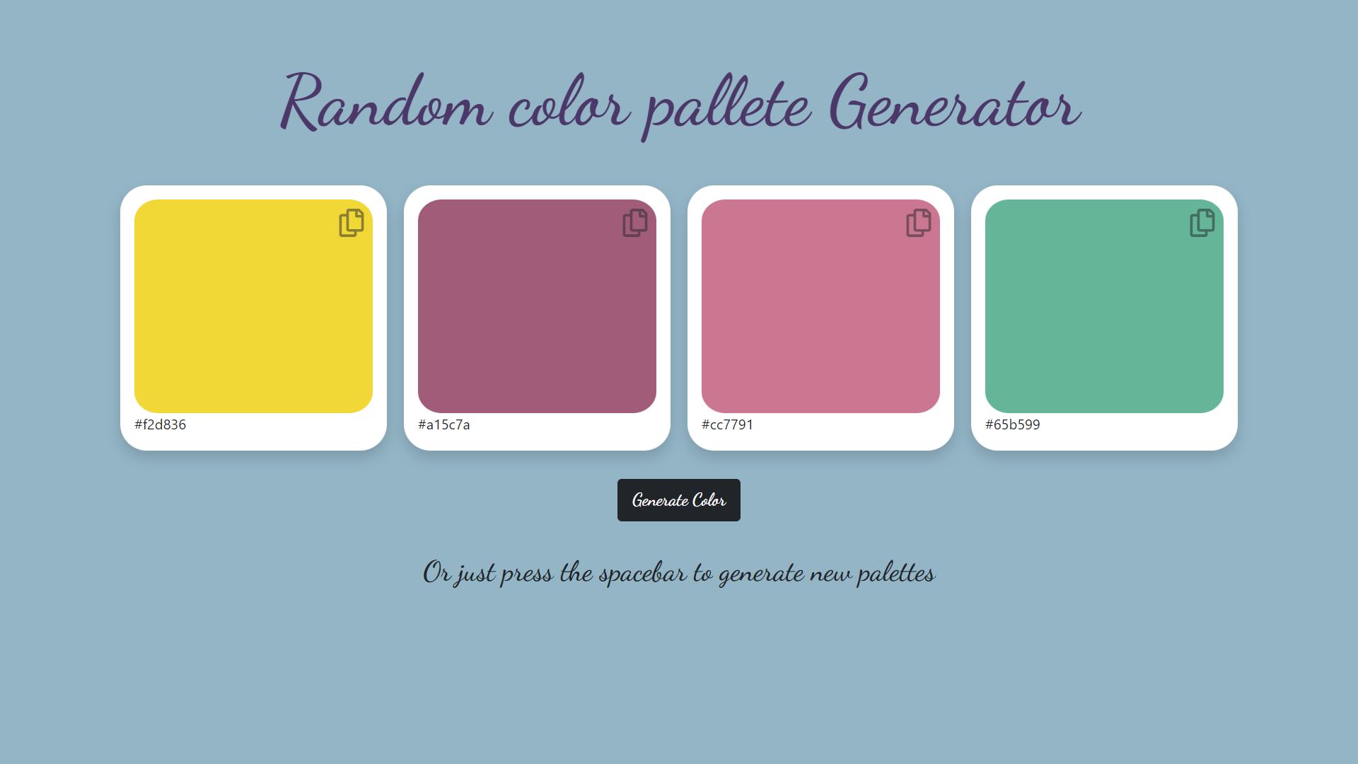 GitHub - MeetaHaldar/Color-Pallete-Generator: Random color will be ...