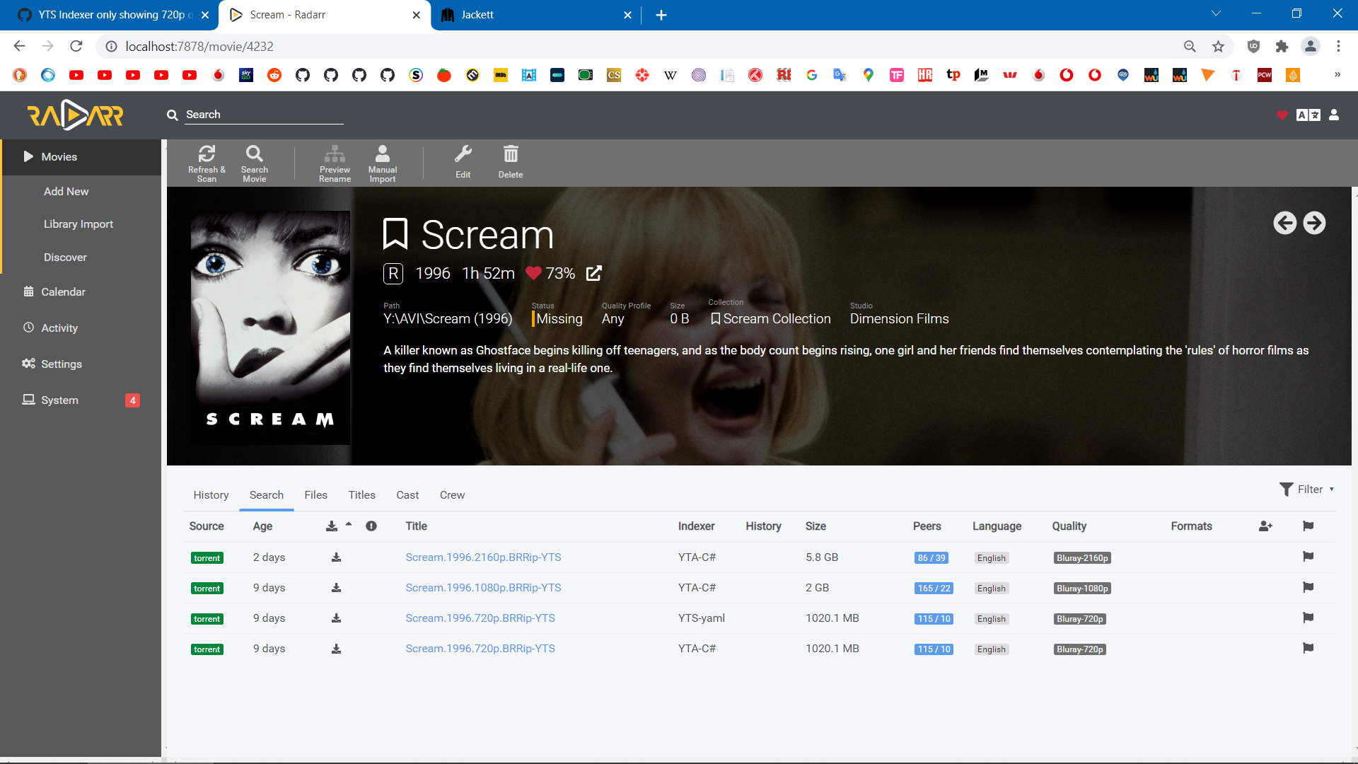 YTS Indexer only showing 720p quality during search in Radarr · Issue #12463 · Jackett/Jackett ...