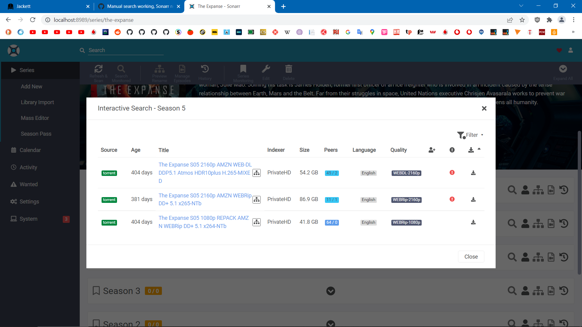 Manual Search Working Sonarr Not Working For Privatehd · Issue 13051 · Jackettjackett · Github 5288