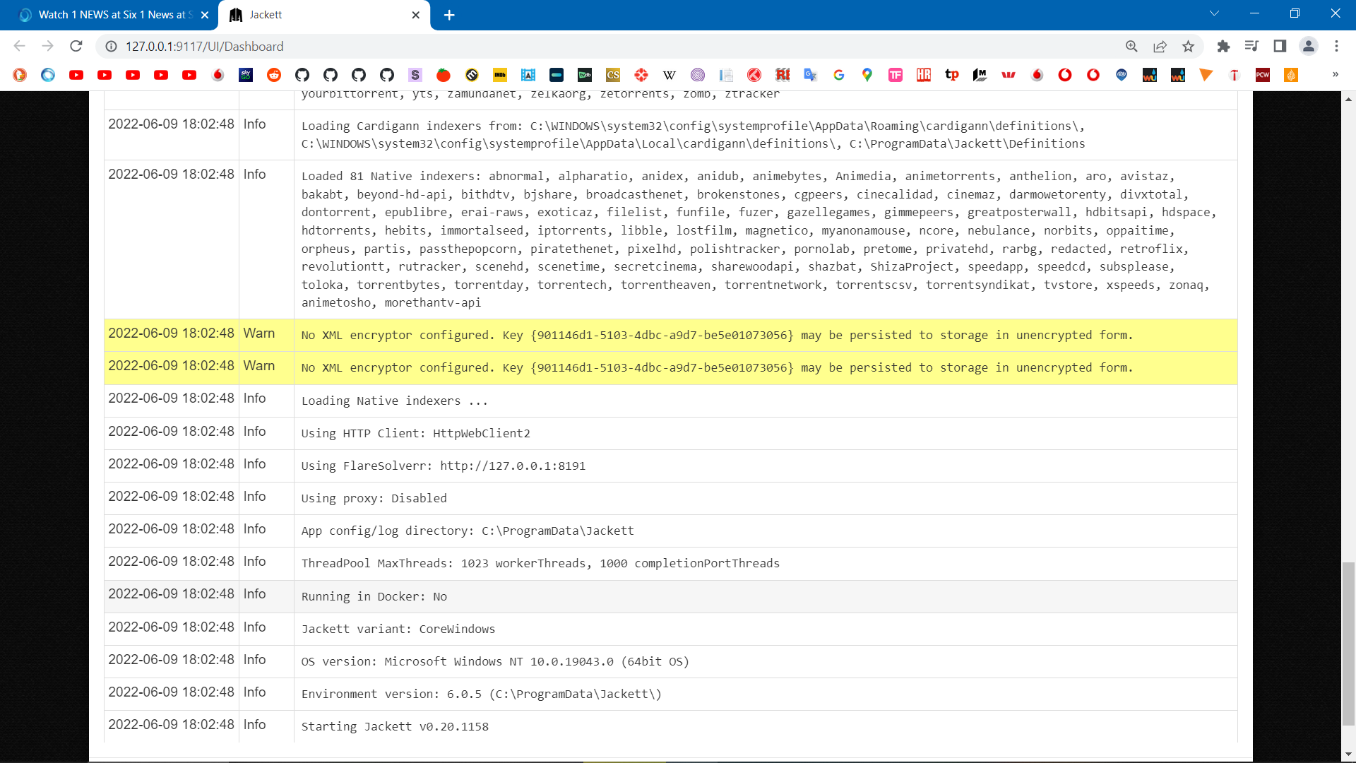 Jackett v0.20.1158 Windows No XML encryptor configured. · Issue #13288 · Jackett/Jackett · GitHub