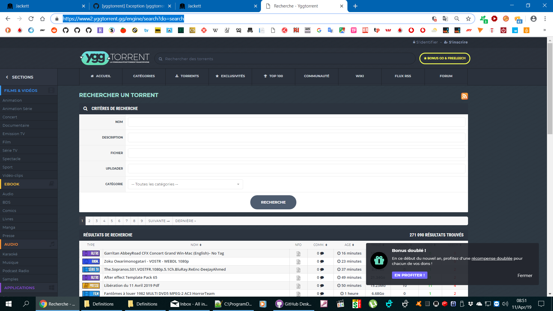 [yggtorrent] Exception (yggtorrent): Login failed: No form found on http://www2.yggtorrent.gg ...