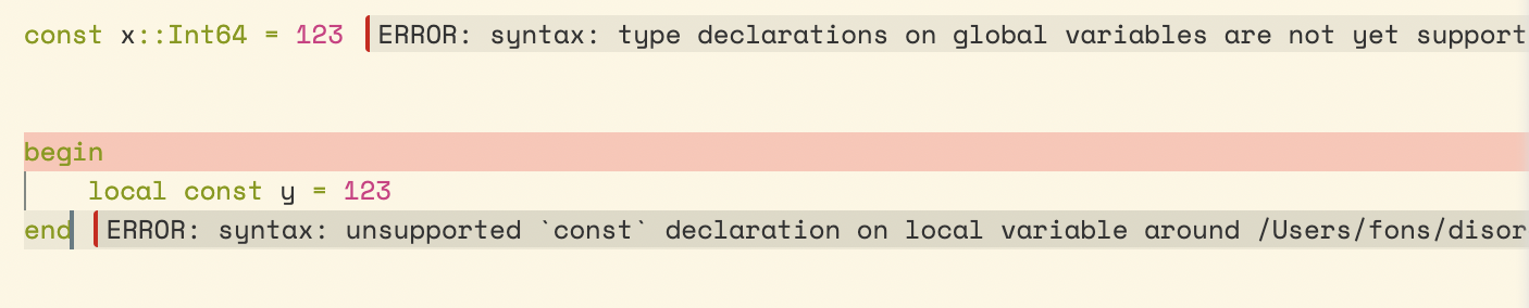 [fr] Lint Error For Illegal `const` Usage · Issue 1835 · Julia Vscode Julia Vscode · Github