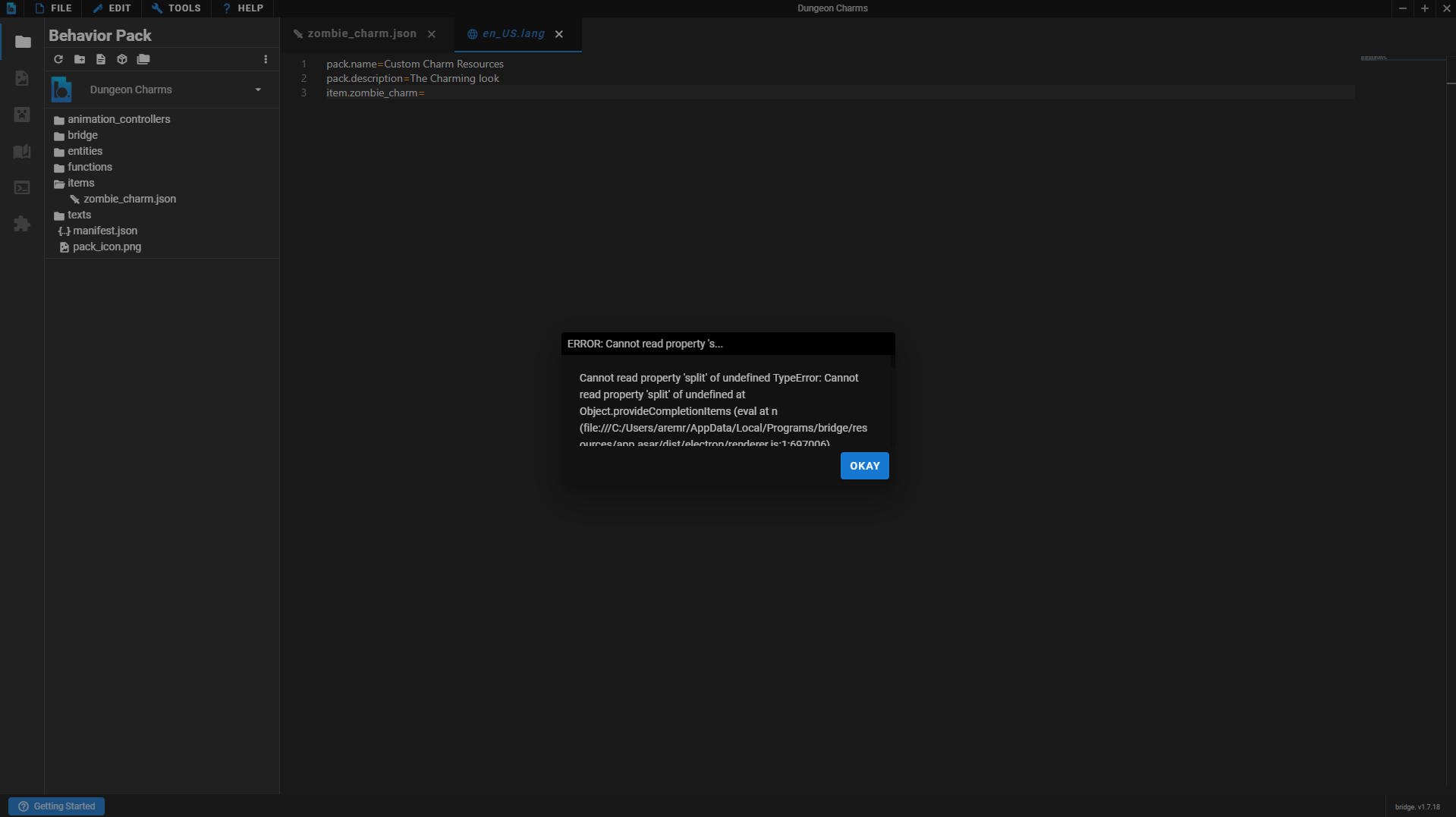 [BUG] Error upon using lang auto-completions · Issue #361 · bridge-core/bridge. · GitHub