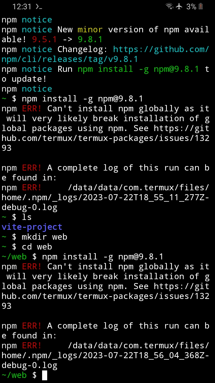 Error On The New Version Of Npm · Issue 13293 · Termuxtermux Packages
