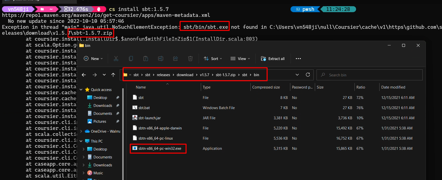 `nosuchelementexception Sbt Bin Sbt Exe Not Found` When Trying To Install Sbt Via Coursier On