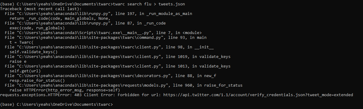 403 Client Error when trying to search for users/tweets · Issue #643 · DocNow/twarc · GitHub