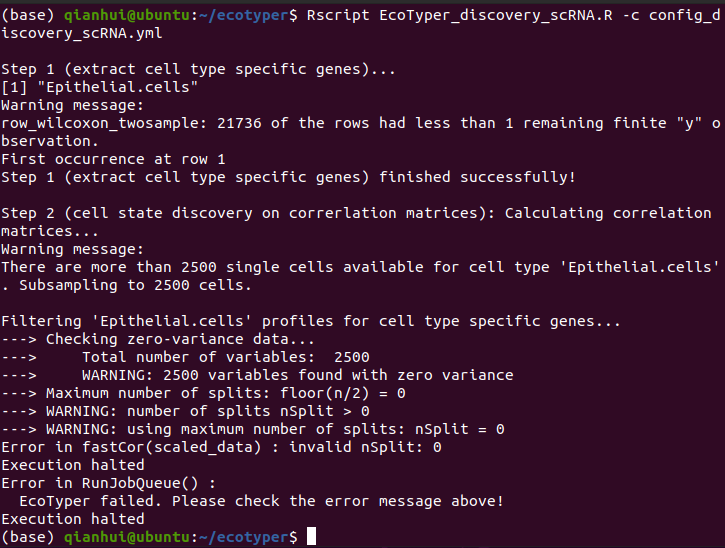 issue with EcoTyper_discovery_scRNA.R "Error in fastCor(scaled_data) : invalid nSplit: 0 ...