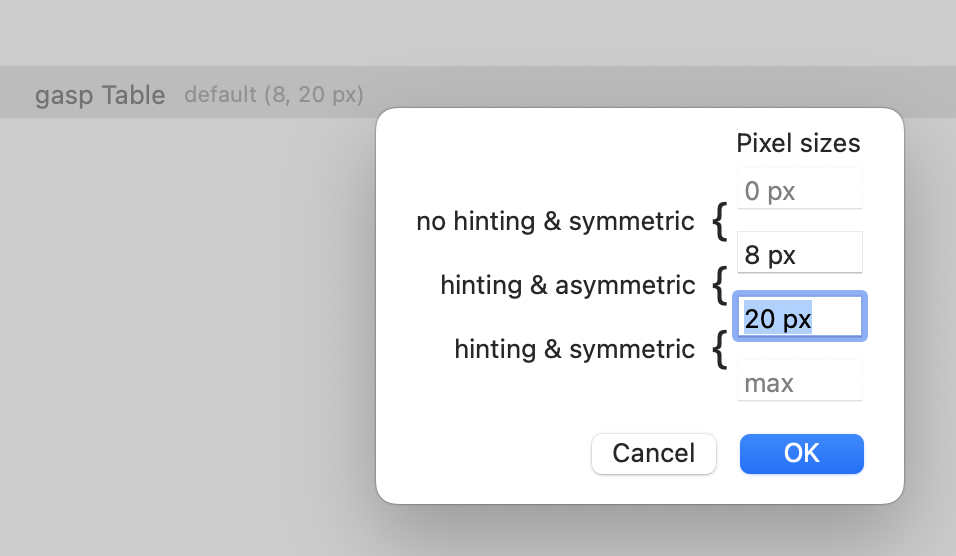 default "gasp Table" custom parameter (empty "") crashes conversion ...