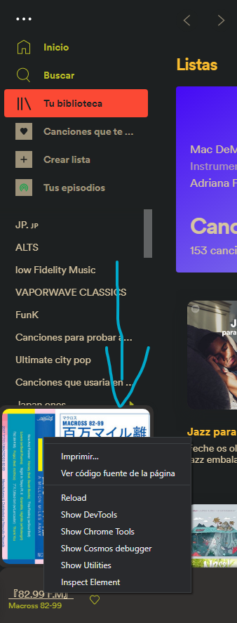 right click on "now playing" song name opens another contextual menu ...