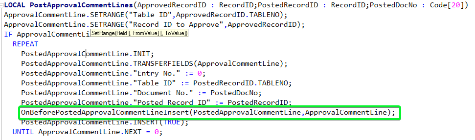 Codeunit 1535 Approvals Mgmt - New Publisher OnBeforePostedApprovalCommentLineInsert · Issue ...