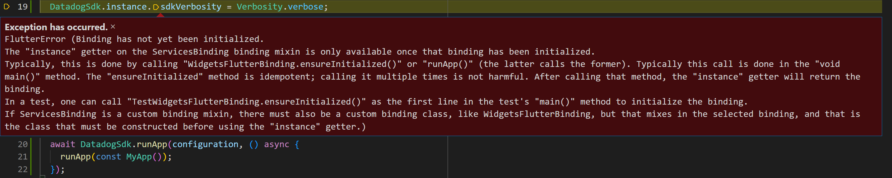 Unable to setup new application / send data · Issue #276 · DataDog/dd-sdk-flutter · GitHub
