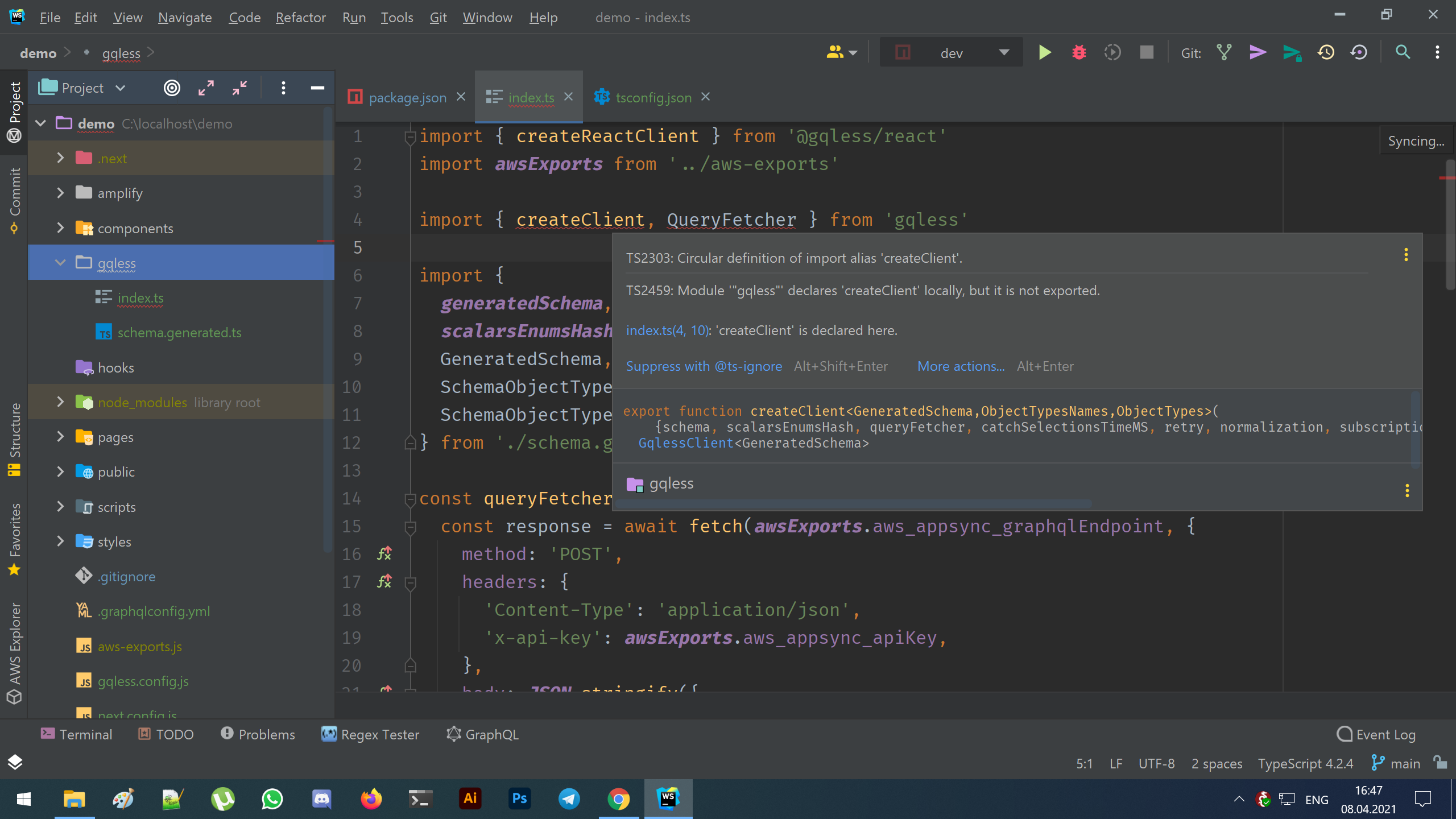 TS2303: Circular definition of import alias 'createClient'. · Issue #184 · samdenty/gqless · GitHub
