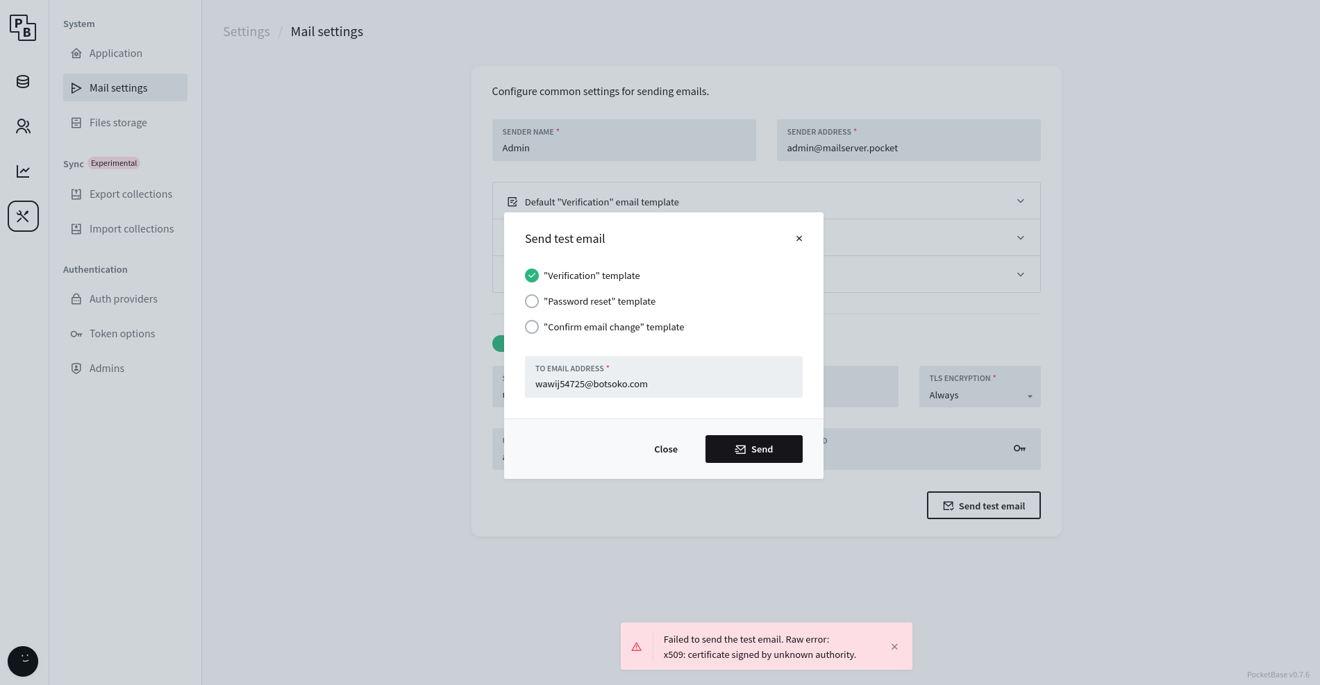 Smtp Settings Are Not Accepting Mail Servers With Self Signed Certificates · Issue 668