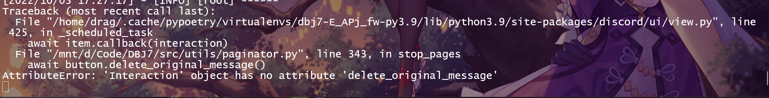 'Quit' button on command 'Help' causes error · Issue #1 · dragmine149/DBJ7 · GitHub