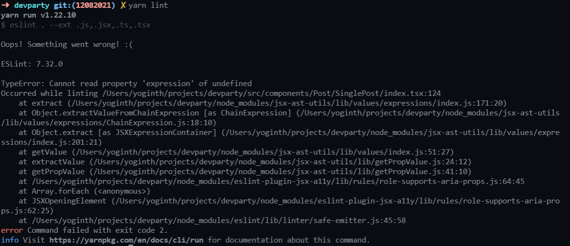 Yarn lint causes error: Cannot read property 'expression' of undefined · Issue #27989 · vercel ...