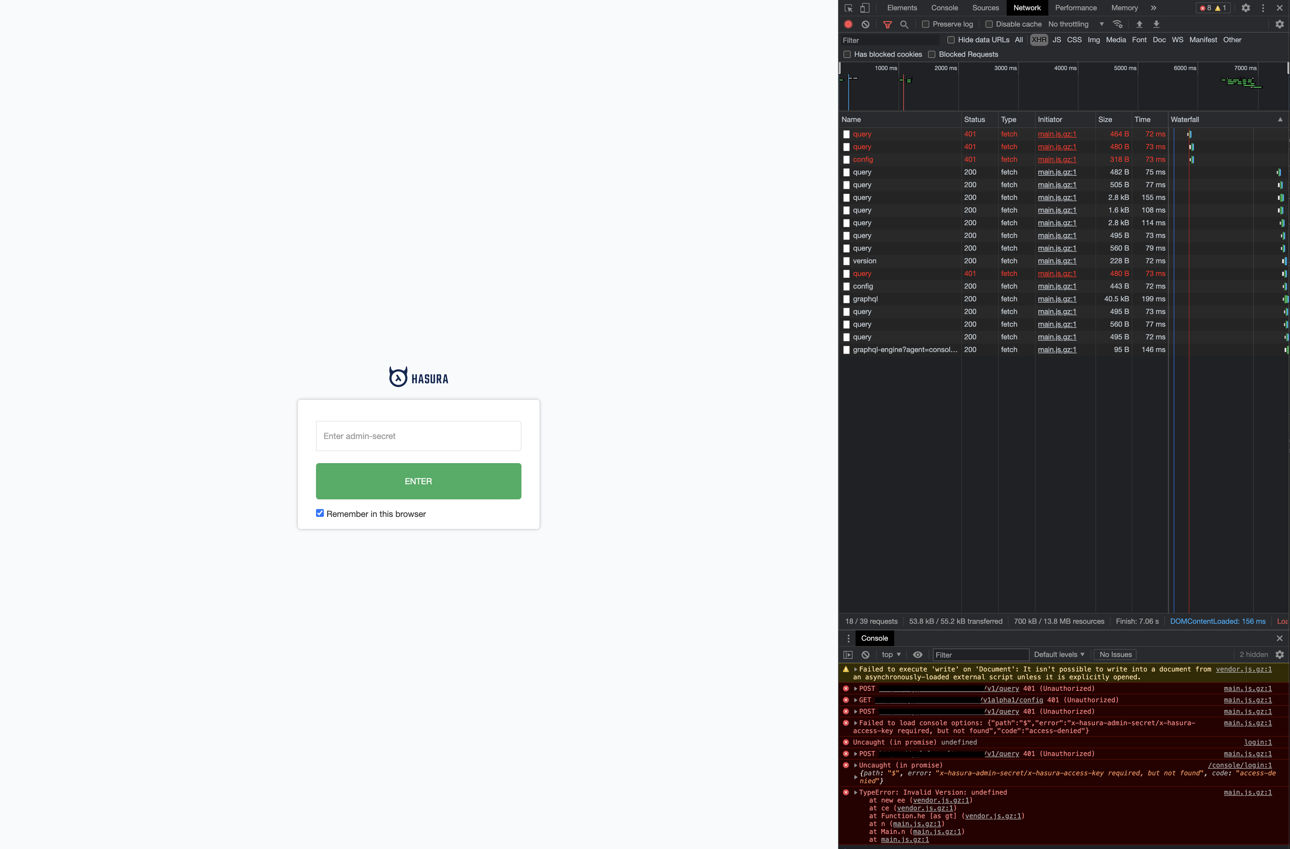 Hasura Mysql Preview Unable To Login When Using Hasuragraphqladminsecret · Issue 7264