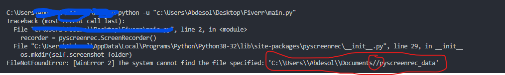 Errors on the code os.mkdir · Issue #2 · shravanasati/pyscreenrec · GitHub
