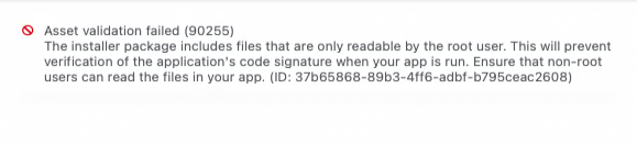 Transporter app is not letting me deliver my app because of asset validation failed (90255 ...