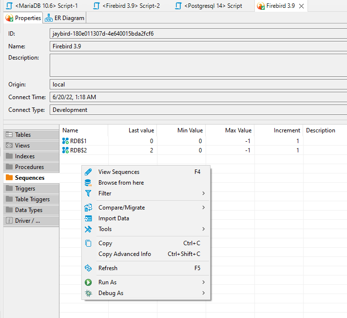 I request to be able to create triggers, procedures and sequences in Firebird through the ...