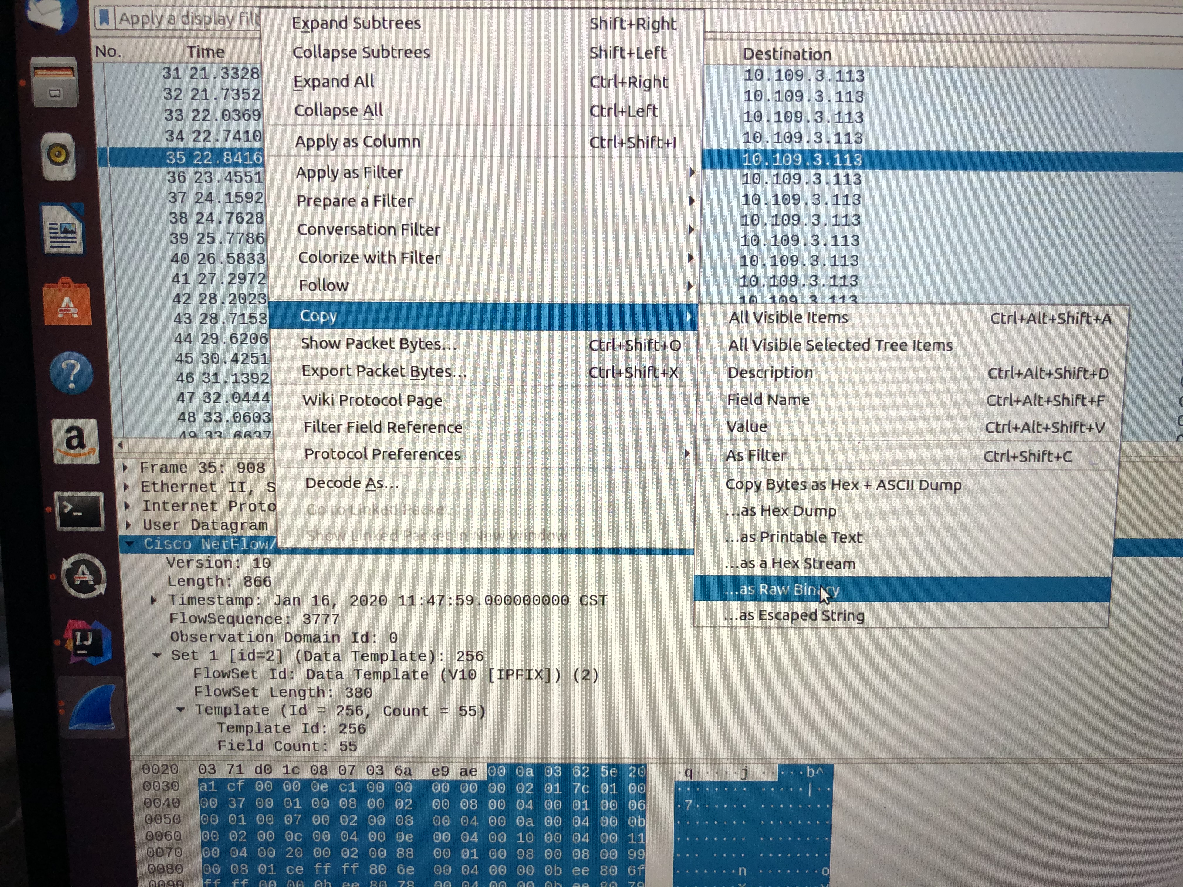 Extract dataset-only.ipfix and templates-data.ipfix from ixflow.pcap ...