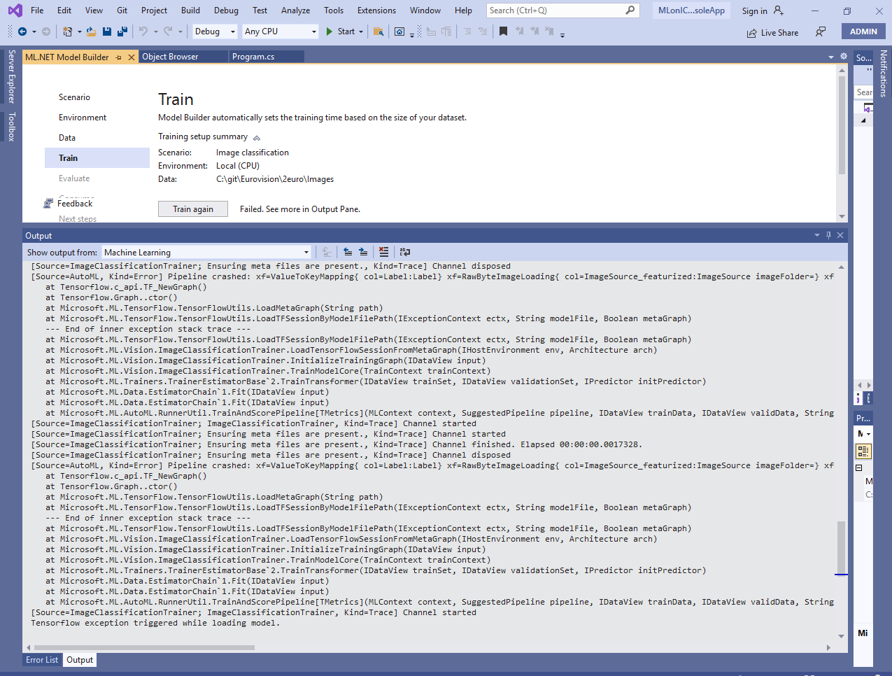 Exception During Training Image Classification · Issue 1349 · Dotnetmachinelearning 3337