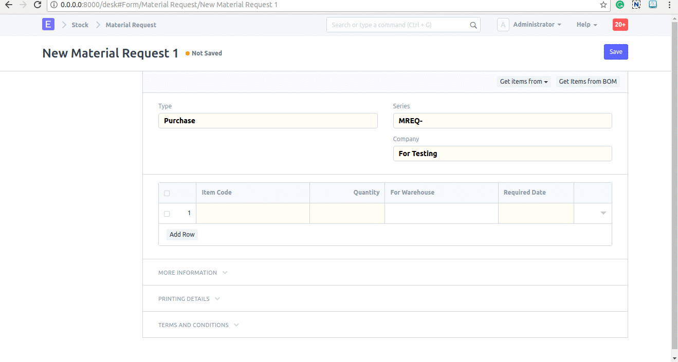 While fetching items from another doctype create blank row at item ...