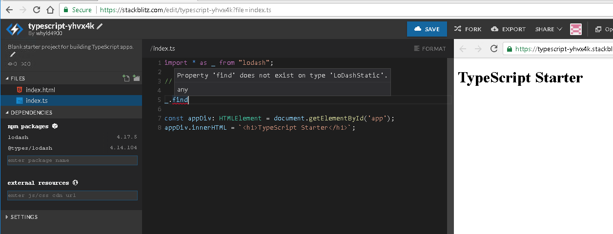 Property Find Does Not Exist On Type Lodashstatic · Issue 338 · Stackblitzcore · Github