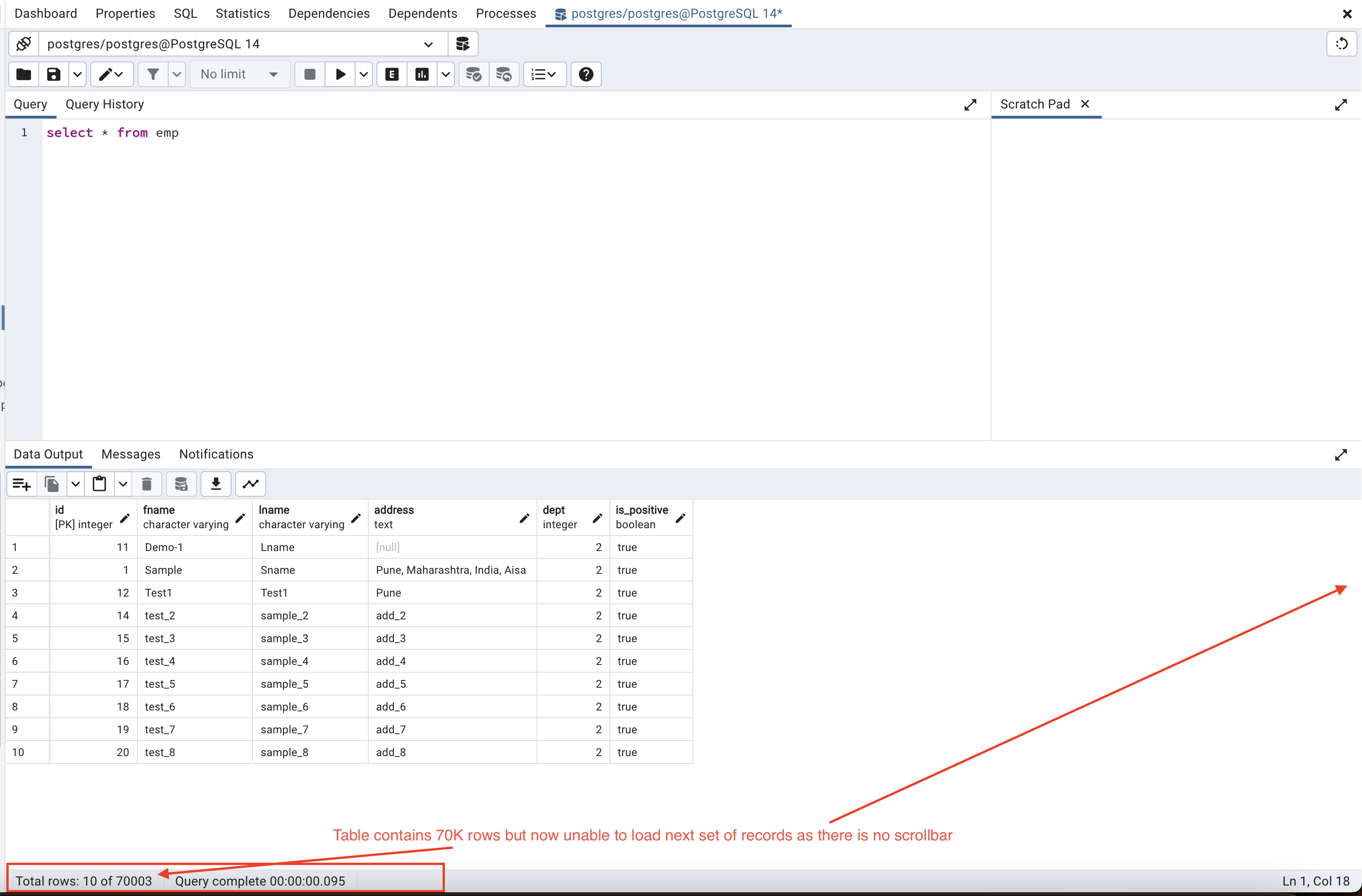 Query Tool Data Output Unable To Load Next Result Set If Scrollbar Is Missing · Issue 6243