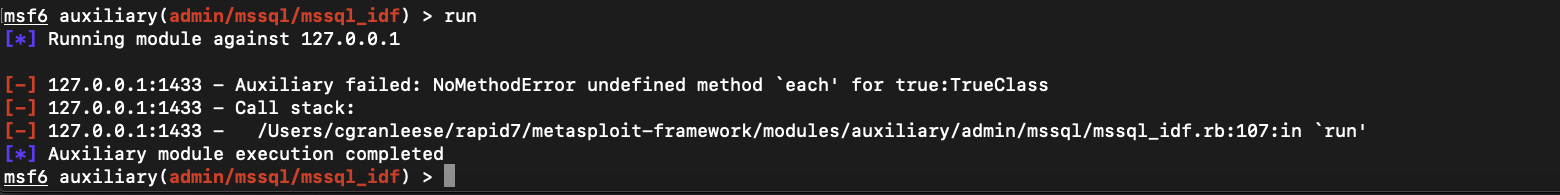 Adds error handling for `mssql_idf` when module returns no matching ...