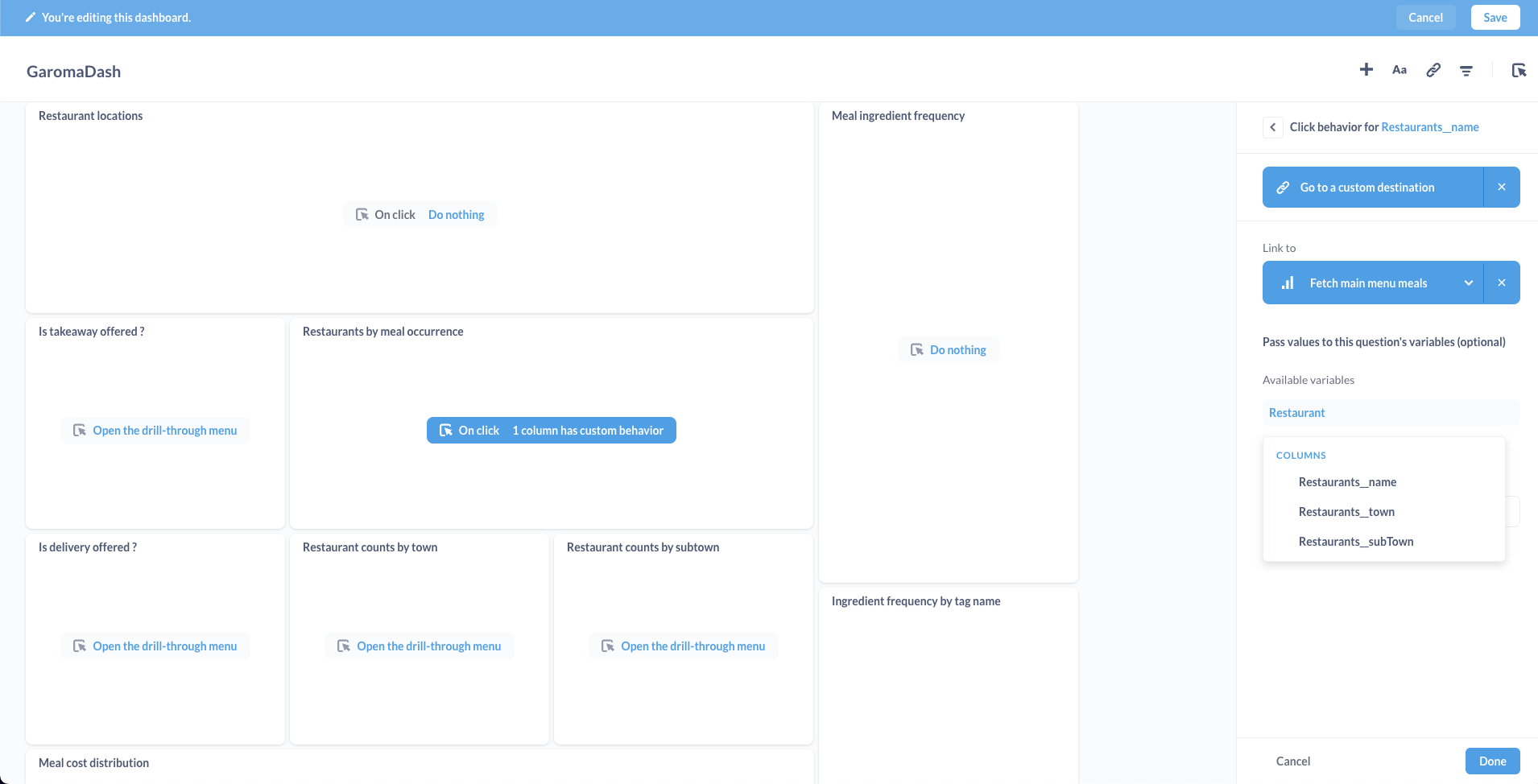 Unable To Pass Some Columns As Variable To Question While Configuring Click Through Behaviour