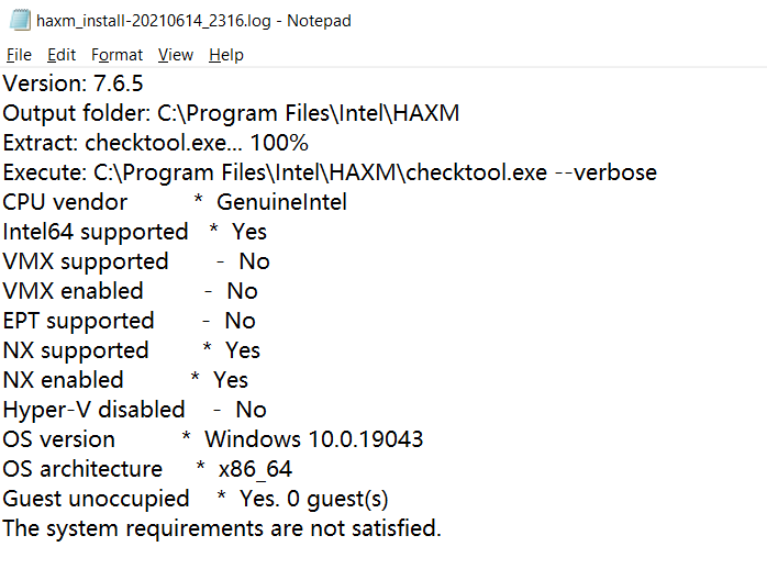 Installation failed (The system requirements are not satisfied.) · Issue #388 · intel/haxm · GitHub
