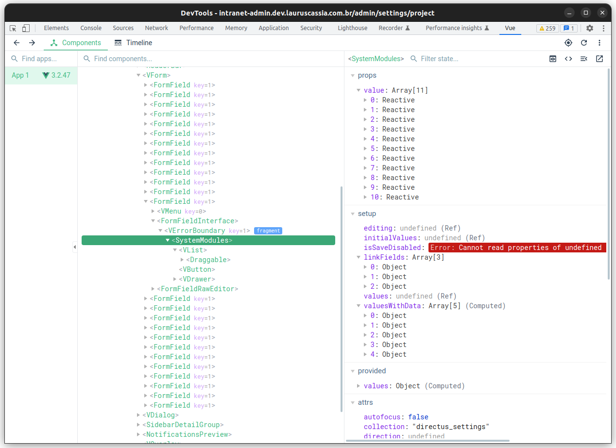 In dev mode, extensions are apparently loaded, but they don't show up in admin panel / settings ...