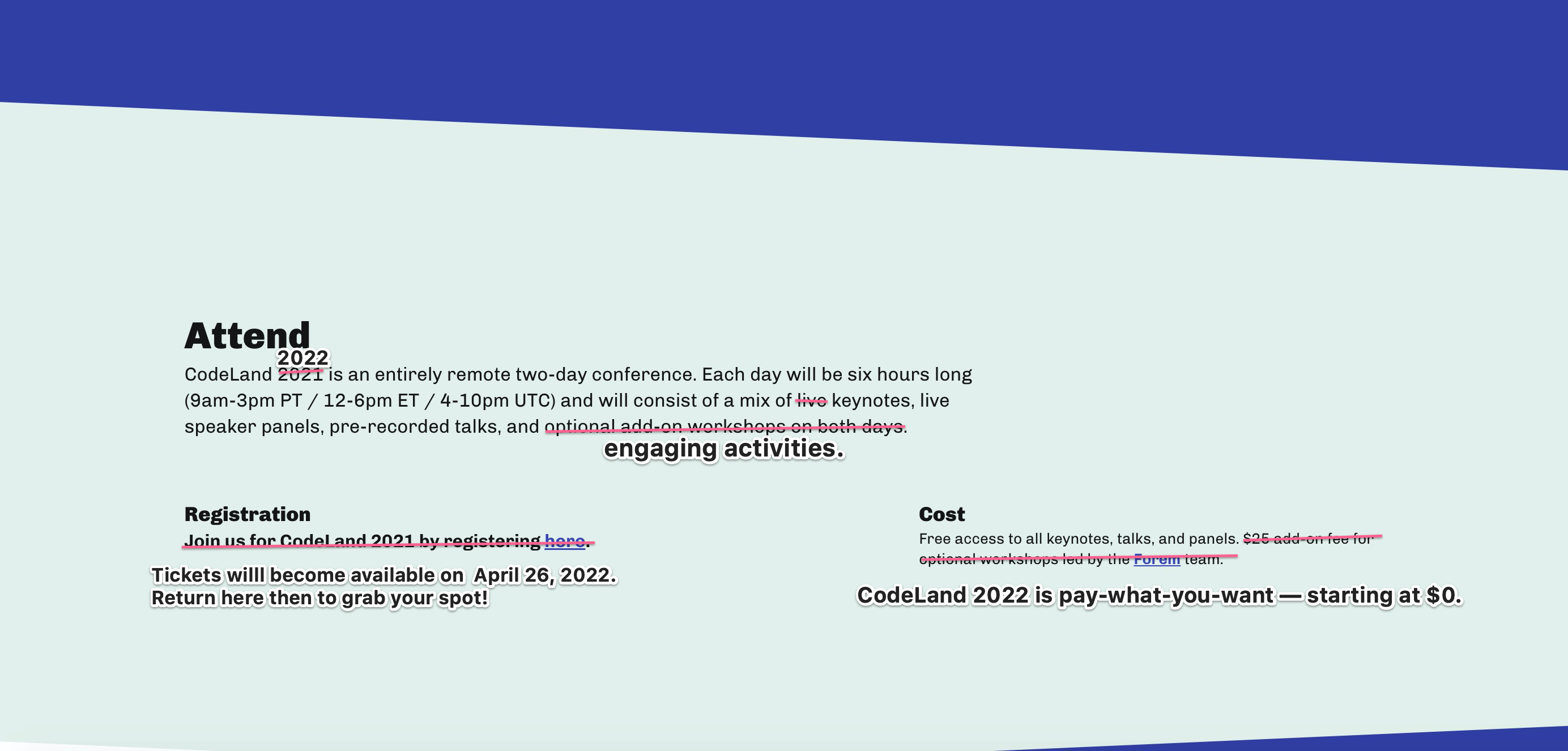 Update Marketing Website for 2022 CodeLand Announcement · Issue #91 ...