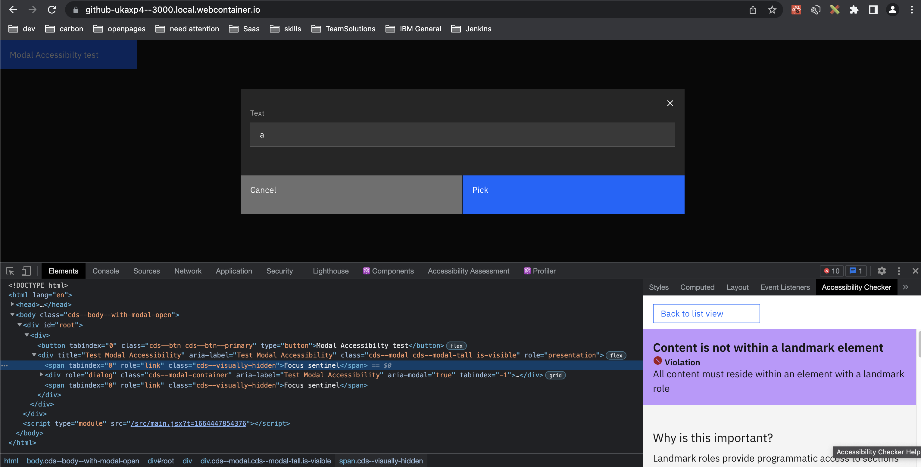 [a11y]: Modal 2.4.1: Content is not within a landmark element · Issue #12197 · carbon-design ...