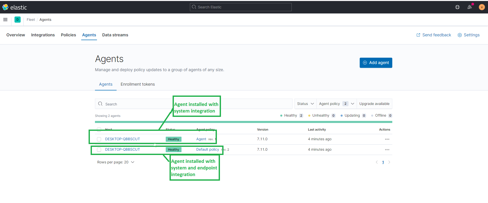 7.11 BC2 Elastic Agent on Windows 10 goes 'unhealthy' and doesn't report any in-UI logs to ES ...