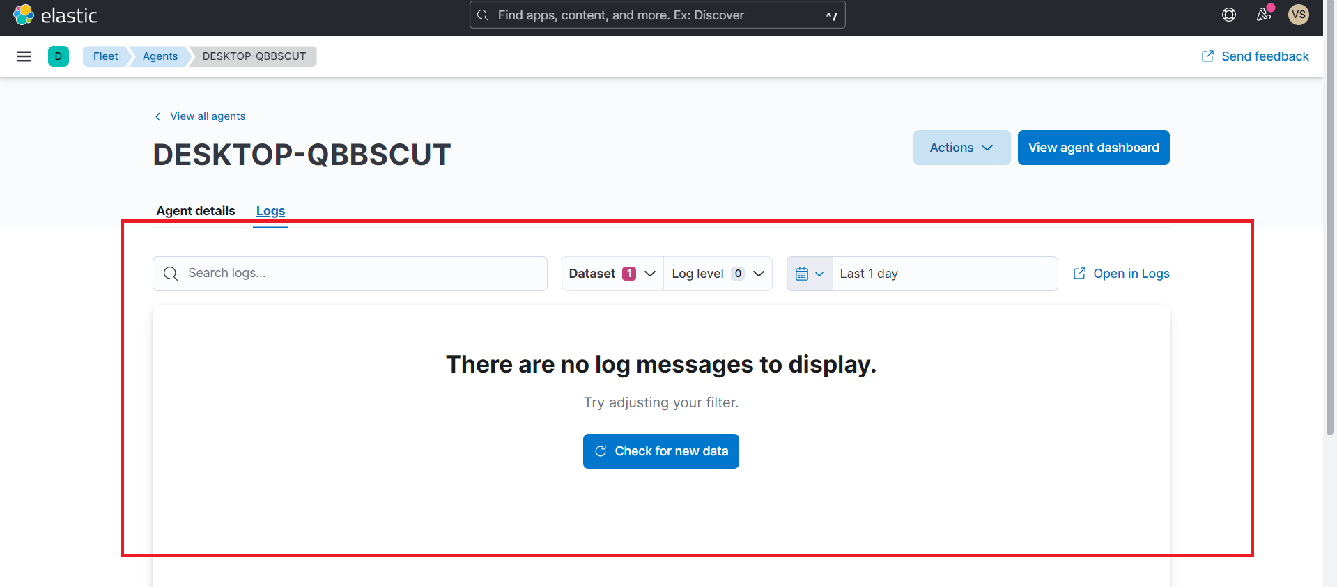 [Inconsistent]: No logs under Agents>Logs tab for long time after ...